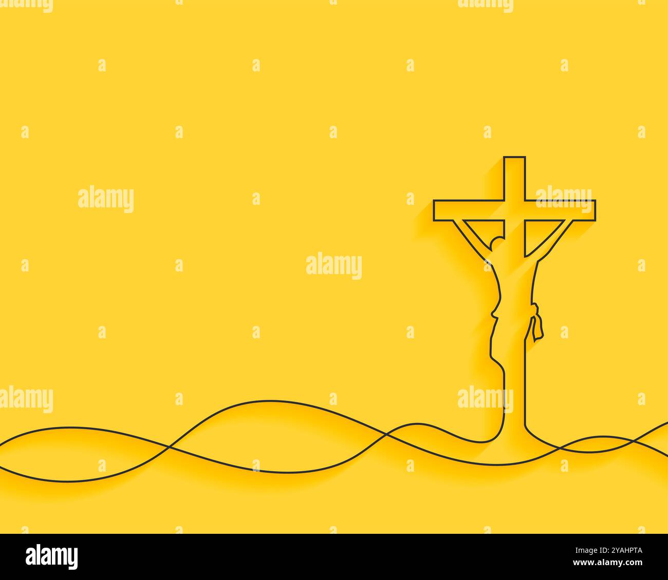 line art jesus christ crucifixion yellow background with text space ...