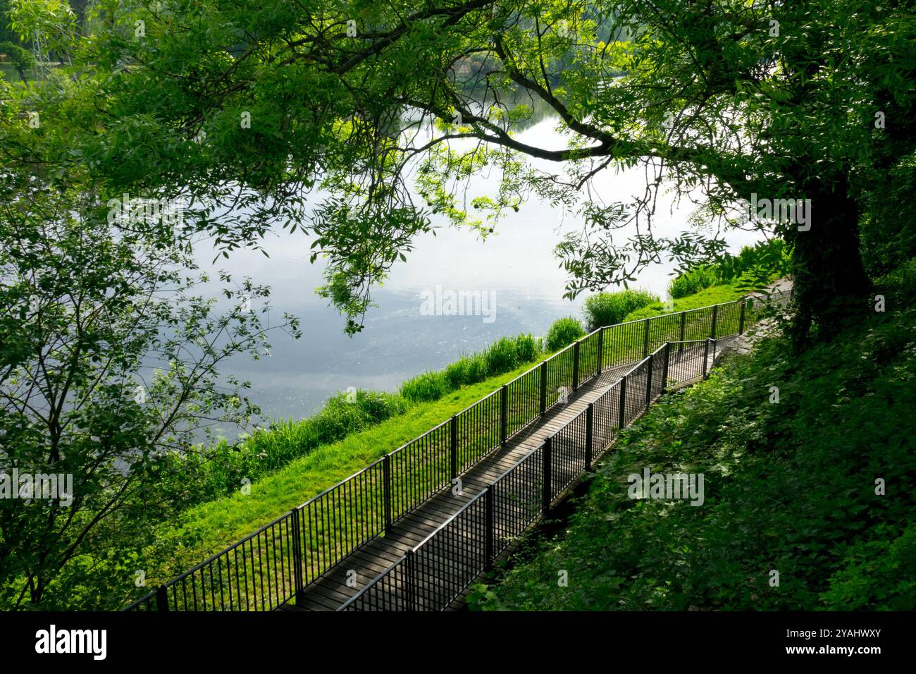 Riverside Path Fence Pathway Elbe River Czech Republic Europe Greenery ...