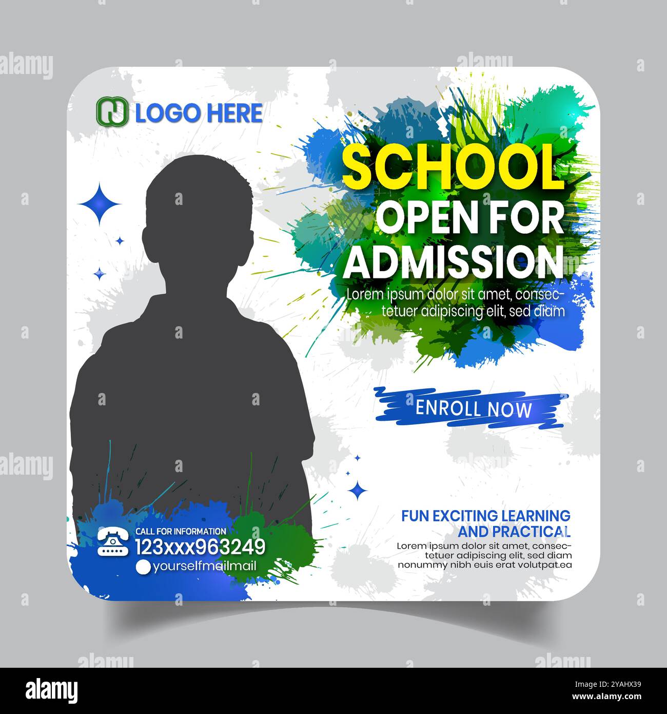 Unique School Advertisement Social Media Post Design Banner Stock ...