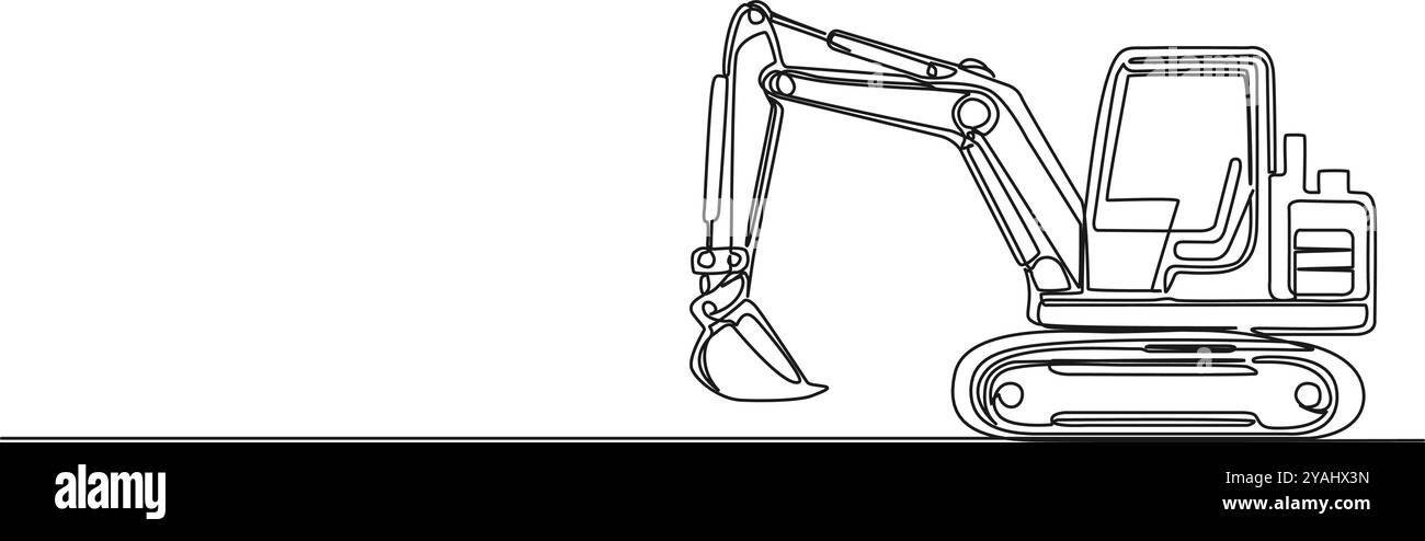 continuous single line drawing of an excavator, line art vector ...