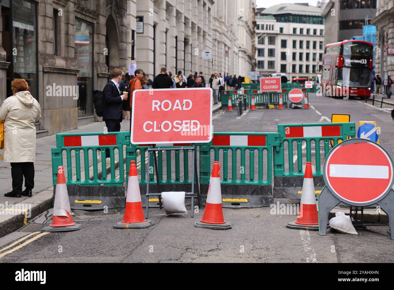 LONDON, UK - JULY 9, 2024: Major roadworks in King William Street and ...