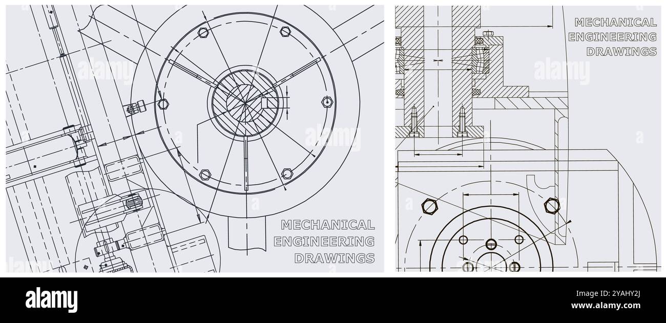 Blueprint illustration set. Engineering Drawing Background. Mechanical ...