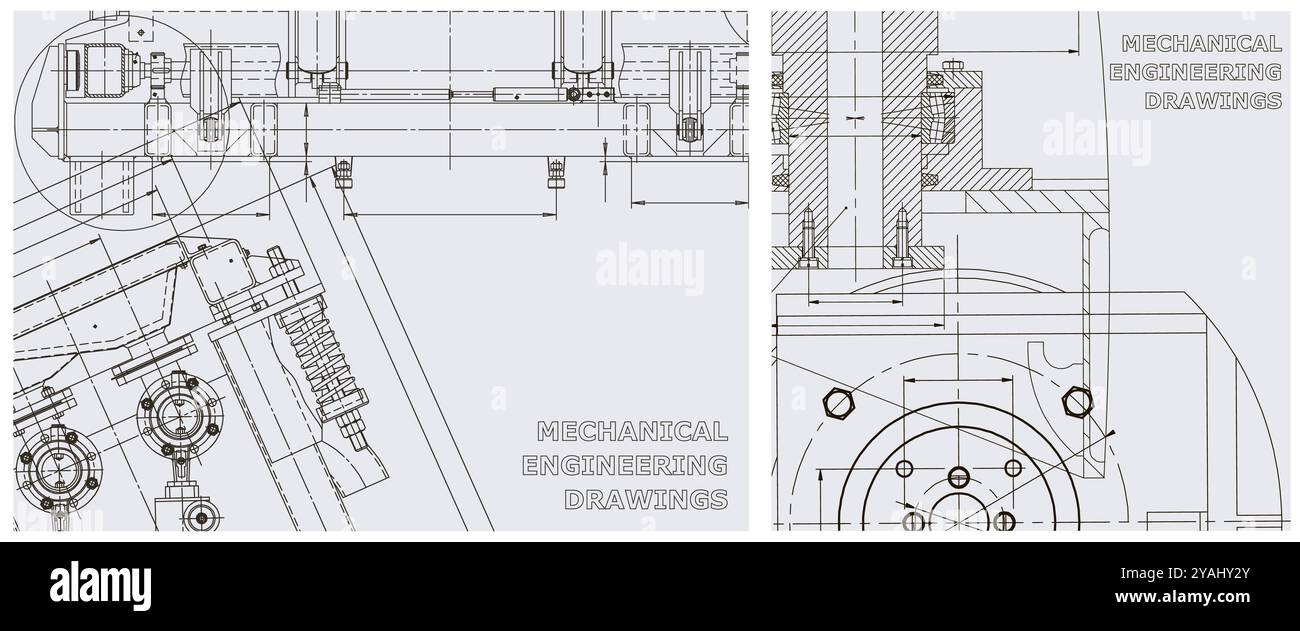 Blueprint illustration set. Engineering Drawing Background. Mechanical ...