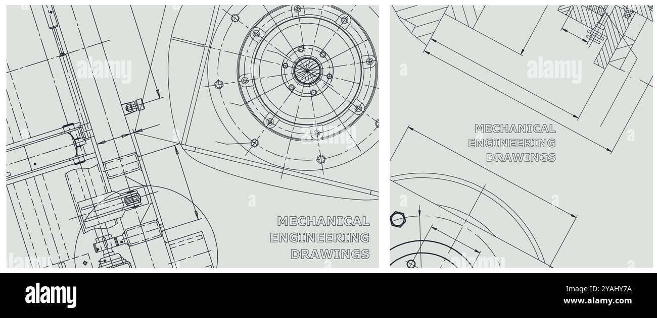 Blueprint illustration set. Mechanical engineering drawing. Engineering ...