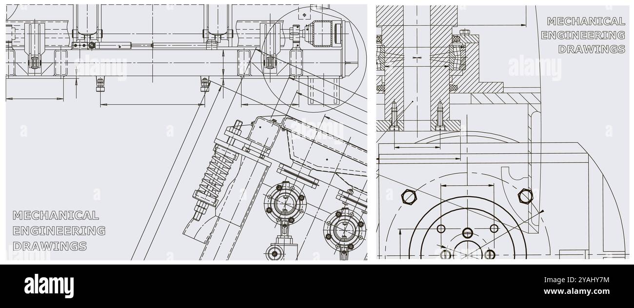 Blueprint illustration set. Engineering Drawing Background. Mechanical ...