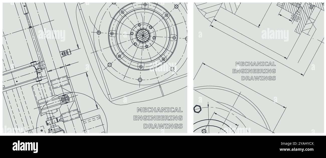 Blueprint illustration set. Mechanical engineering drawing. Engineering ...