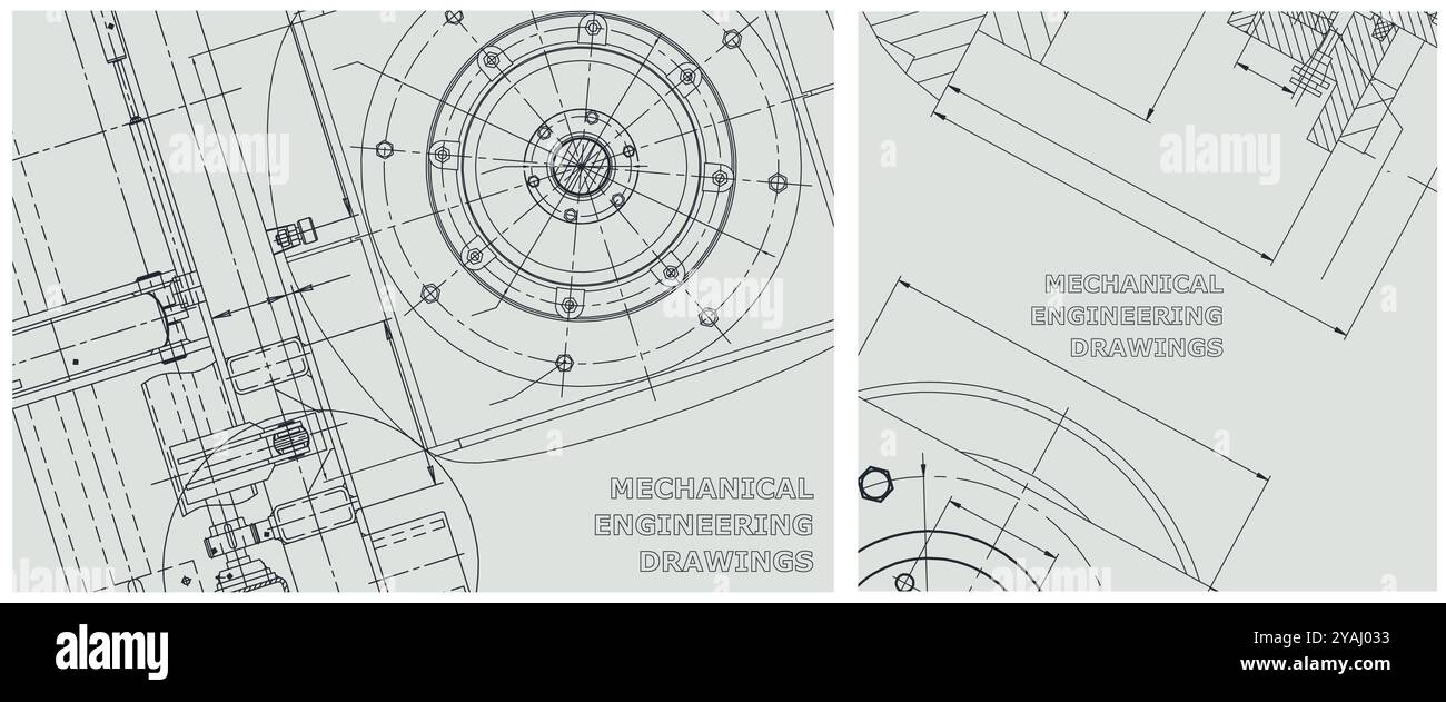 Blueprint illustration set. Engineering Drawing Background. Mechanical ...