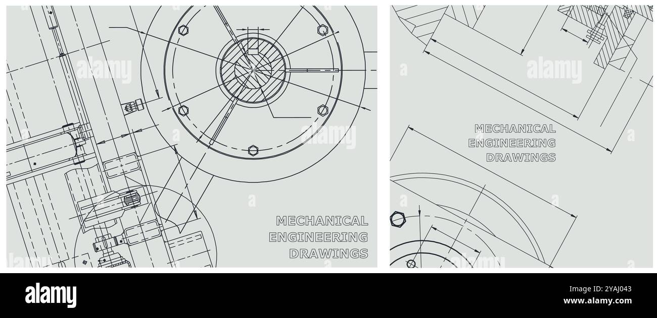 Blueprint illustration set. Mechanical engineering drawing. Engineering ...