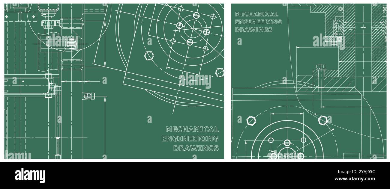 Blueprints set. Drawings of engine details and mechanisms. Mechanical ...