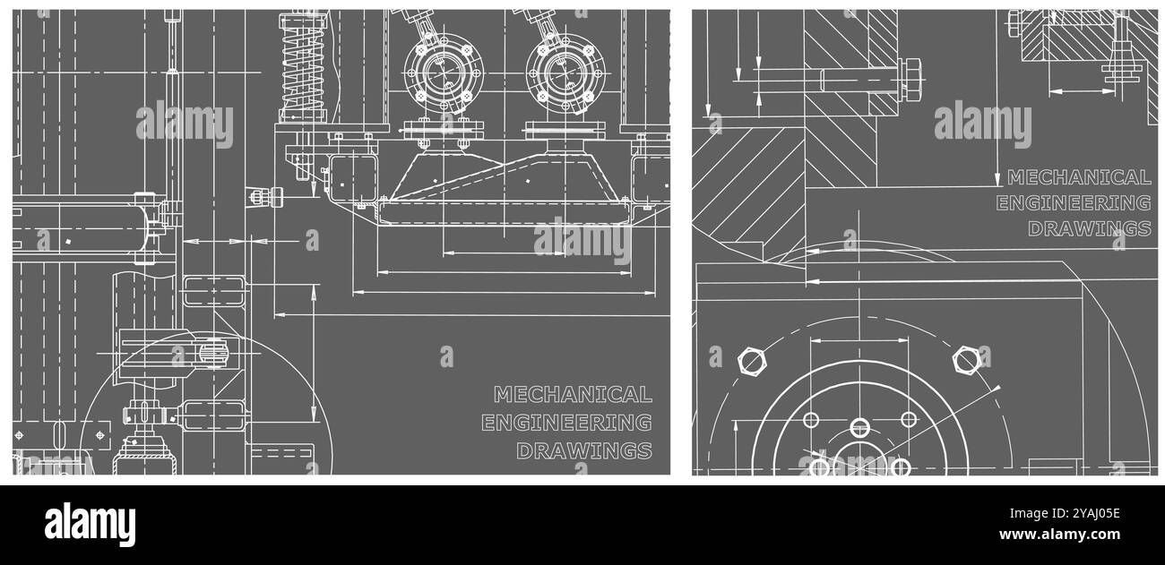 Blueprint. Engineering illustration set. Mechanical engineering drawing ...
