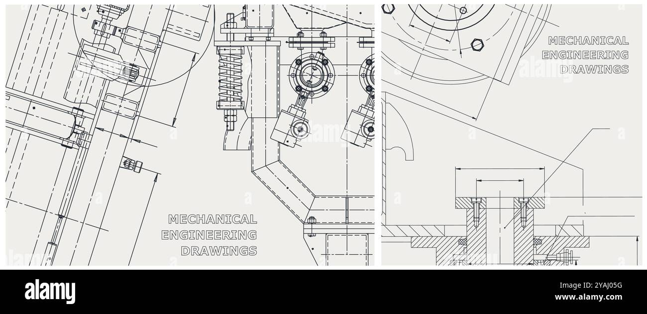 Blueprints set. Mechanical engineering drawing. Drawings of engine ...