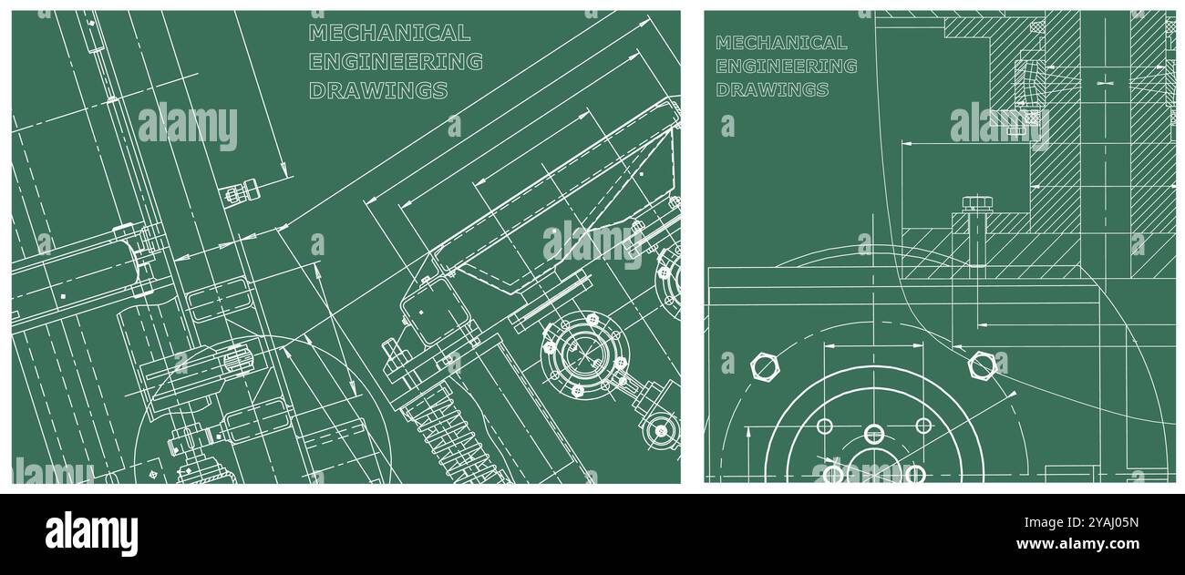 Blueprints set. Engine line drawing background. Mechanical engineering ...