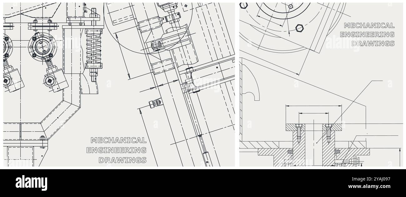 Blueprints set. Mechanical engineering drawing. Drawings of engine ...