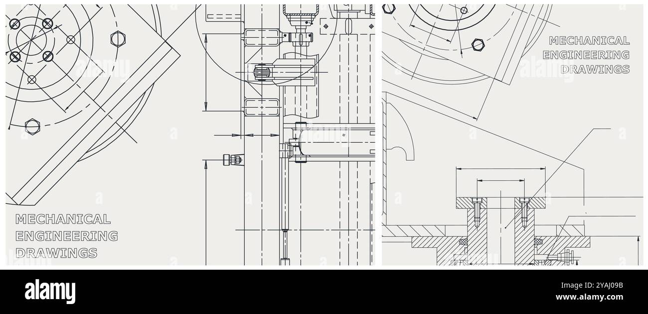 Blueprints set. Mechanical engineering drawing. Drawings of engine ...