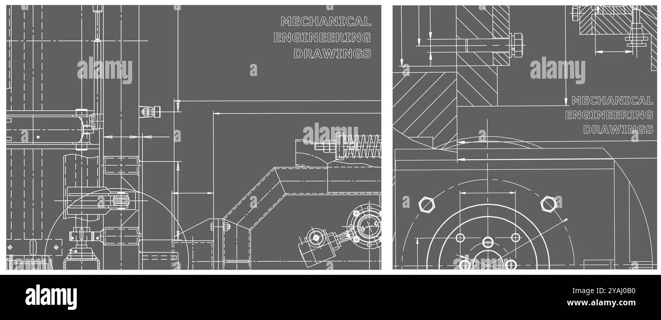 Blueprint. Engineering illustration set. Technology Background. Mechanical engineering drawing ...