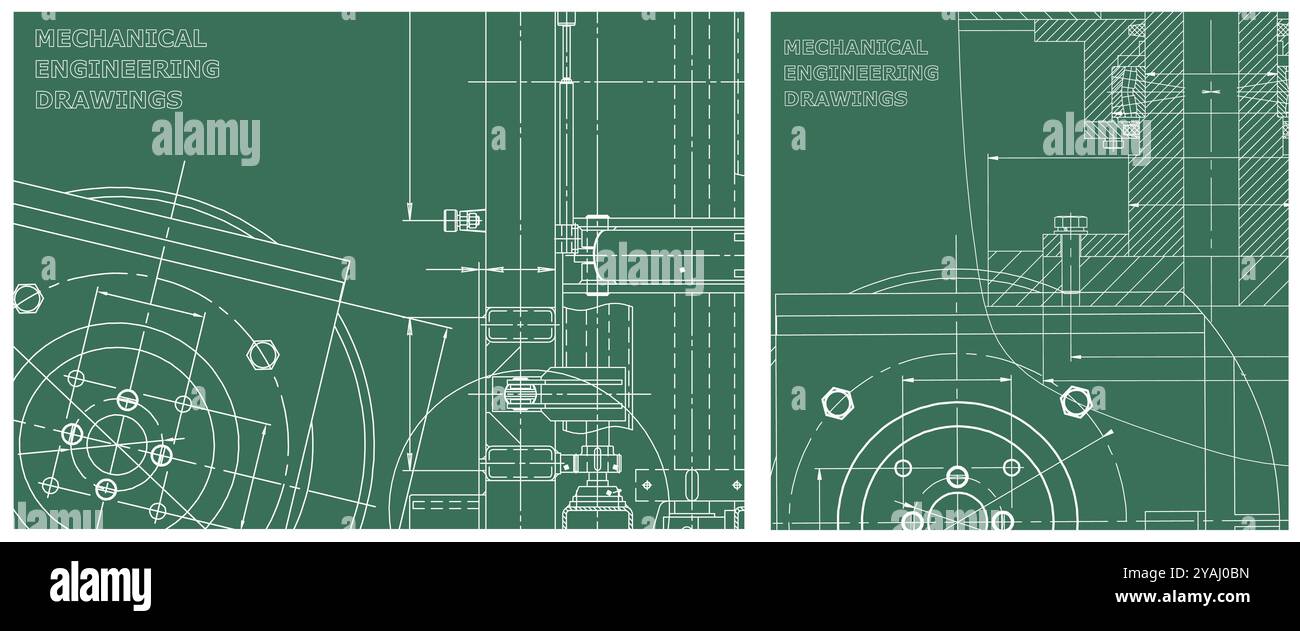 Blueprints set. Drawings of engine details and mechanisms. Mechanical ...