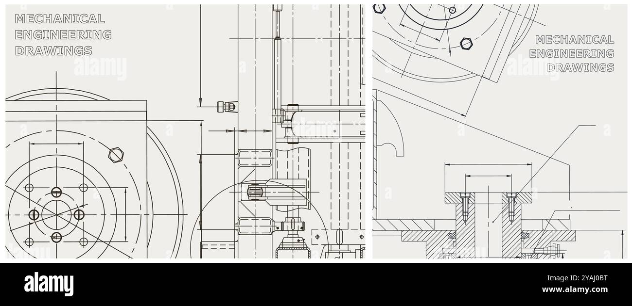 Blueprints set. Drawings of engine details and mechanisms. Mechanical ...