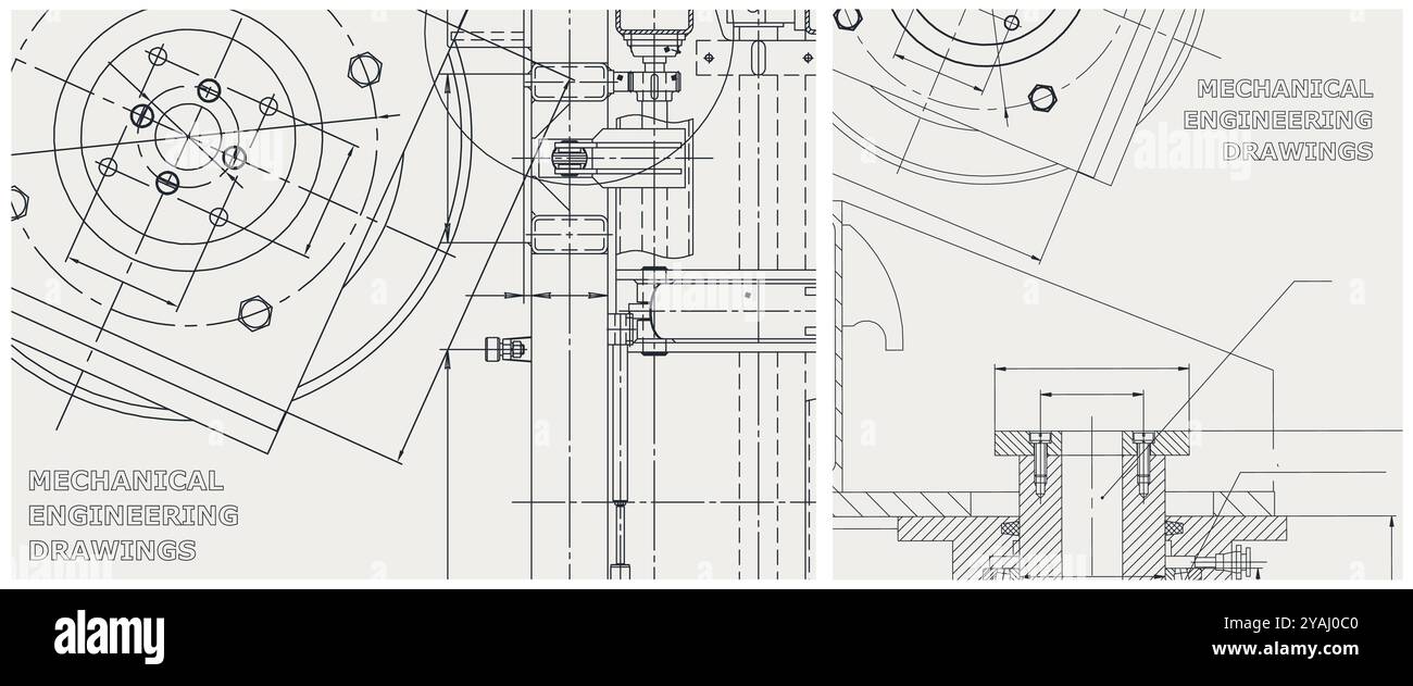 Blueprints set. Drawings of engine details and mechanisms. Mechanical ...