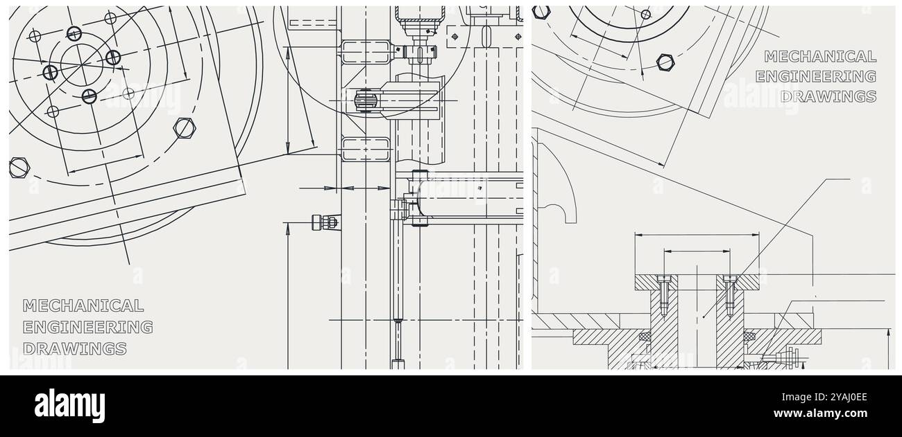 Blueprints set. Drawings of engine details and mechanisms. Mechanical ...