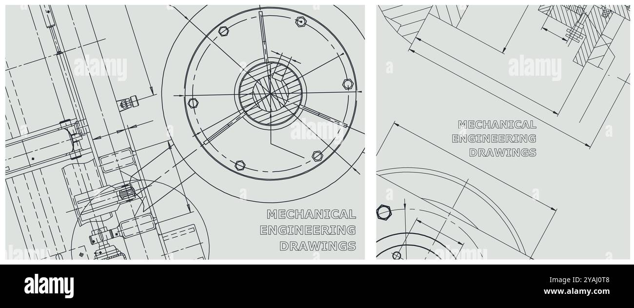 Blueprint illustration set. Mechanical engineering drawing. Engineering ...