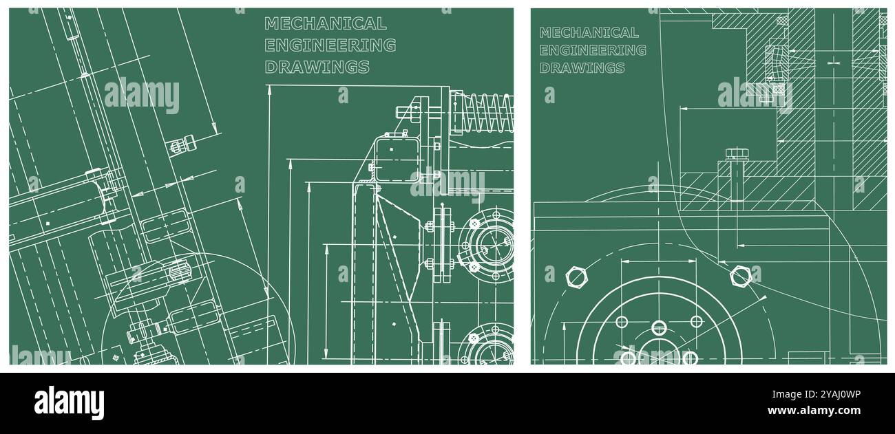 Blueprints set. Engine line drawing background. Mechanical engineering ...