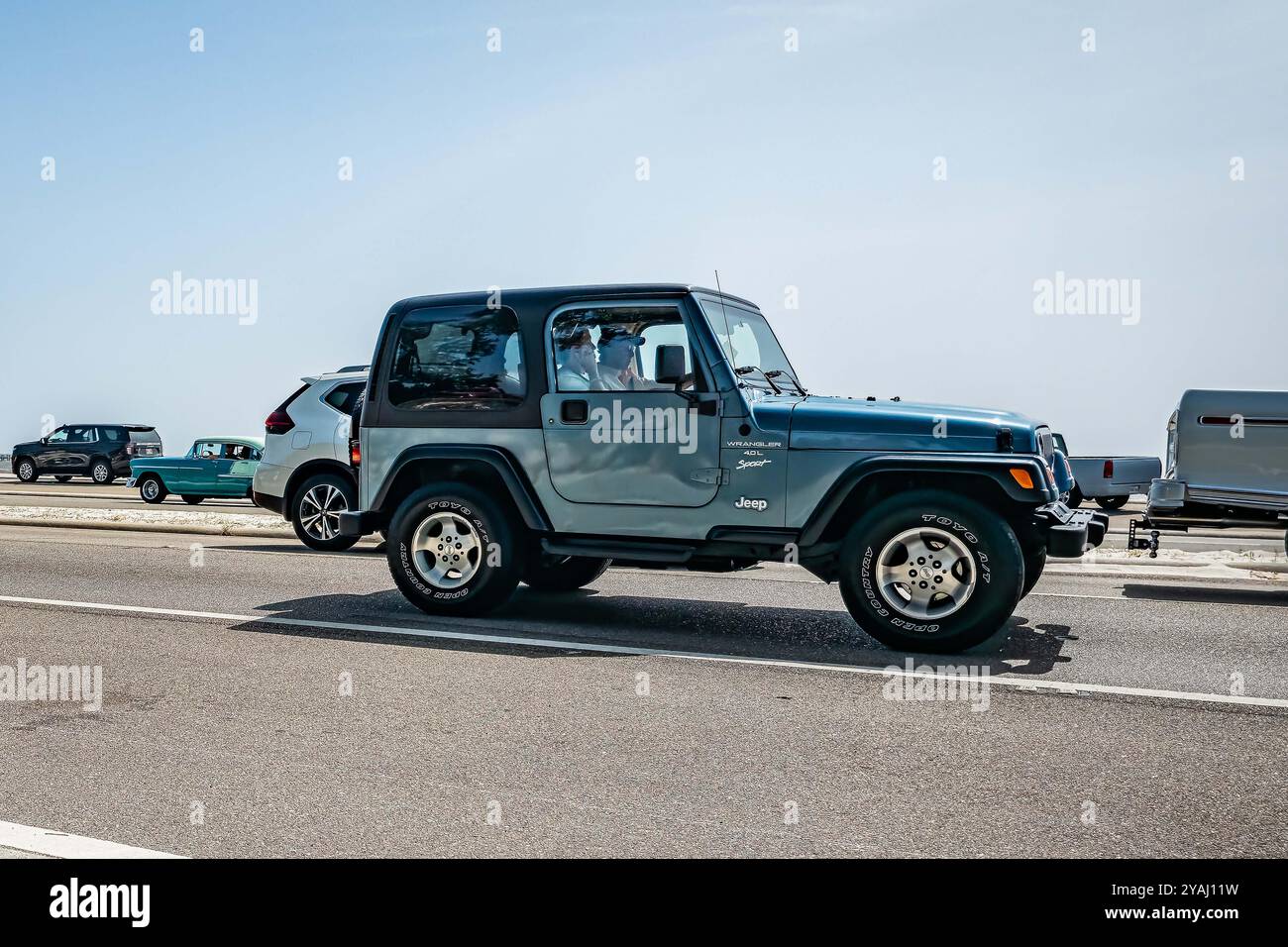 Gulfport, MS - October 04, 2023: Wide angle side view of a 1999 Jeep ...