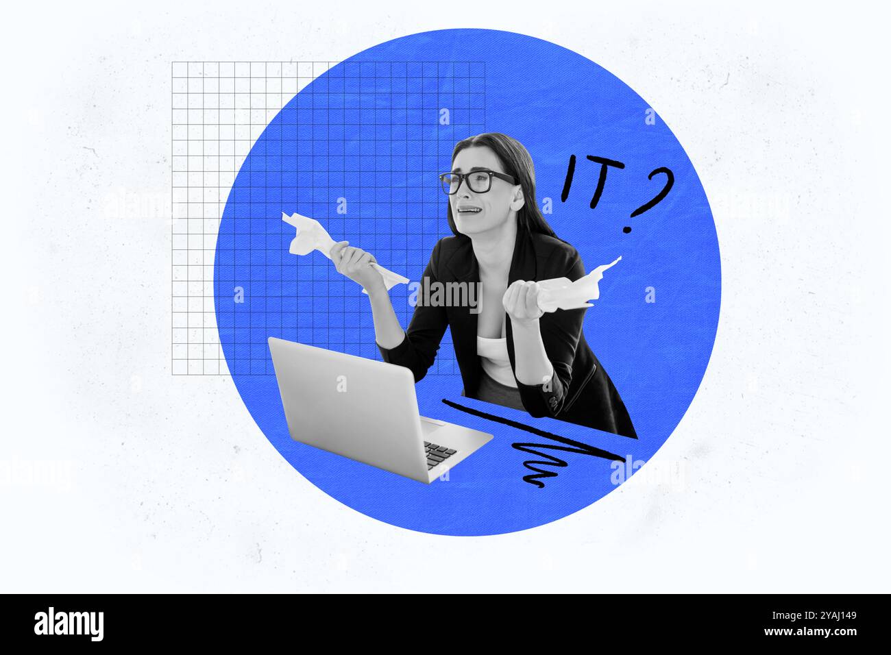 Creative collage picture young woman crying secretary agent employee ...