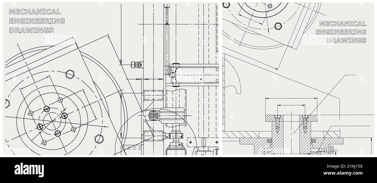 Blueprints set. Drawings of engine details and mechanisms. Mechanical engineering Stock Vector ...
