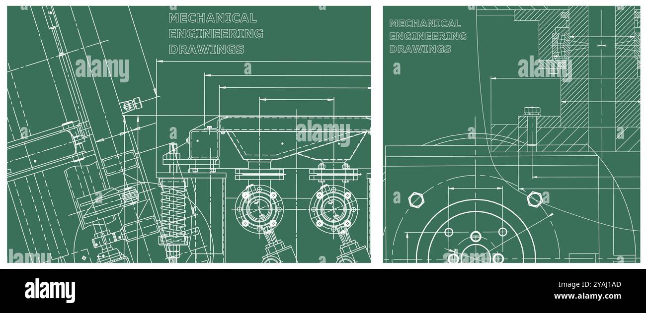 Blueprints set. Mechanical engineering drawing. Engine line drawing ...