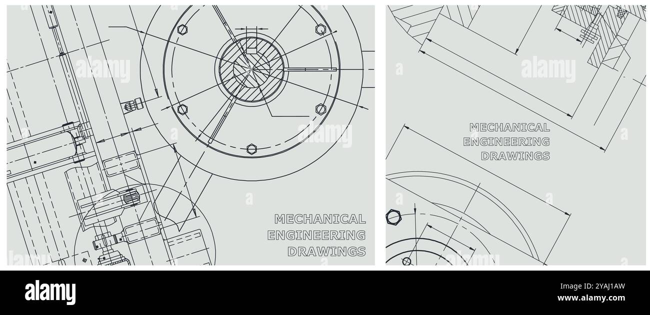 Blueprint illustration set. Mechanical engineering drawing. Engineering ...