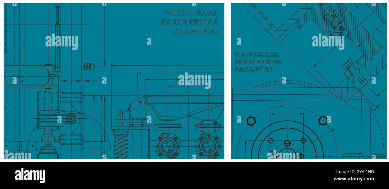 Blueprint. Engineering illustration set. Mechanical engineering drawing ...