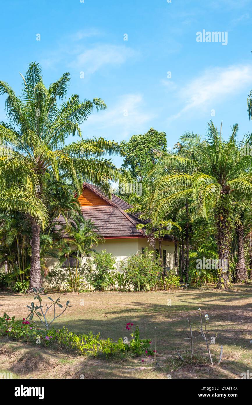 Beach bungalow on the seashore. House in the tropics. Travel and ...