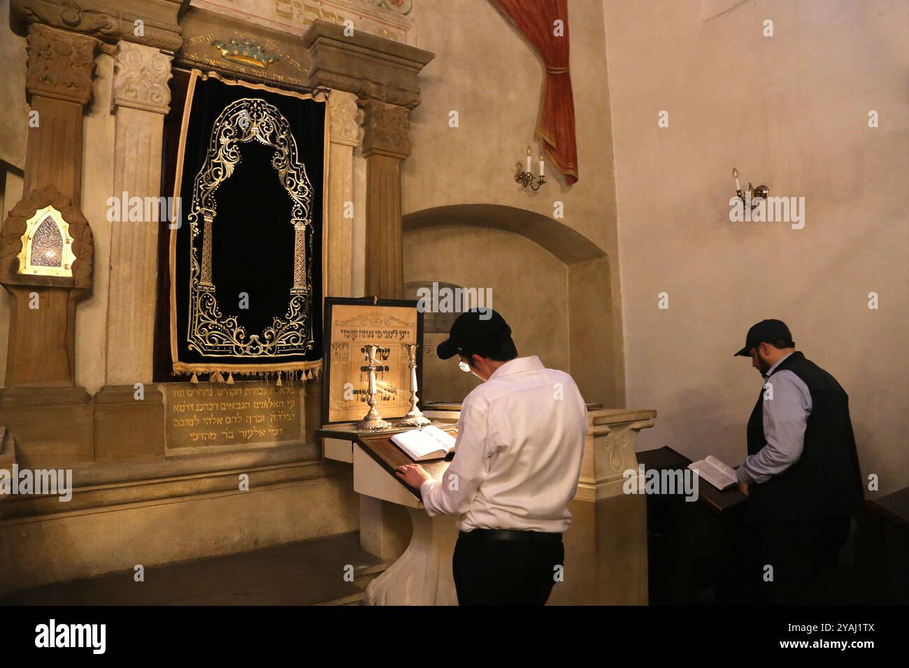 Cracow. Krakow. Poland. Jews praying in front of Torah Ark (Aron ha ...