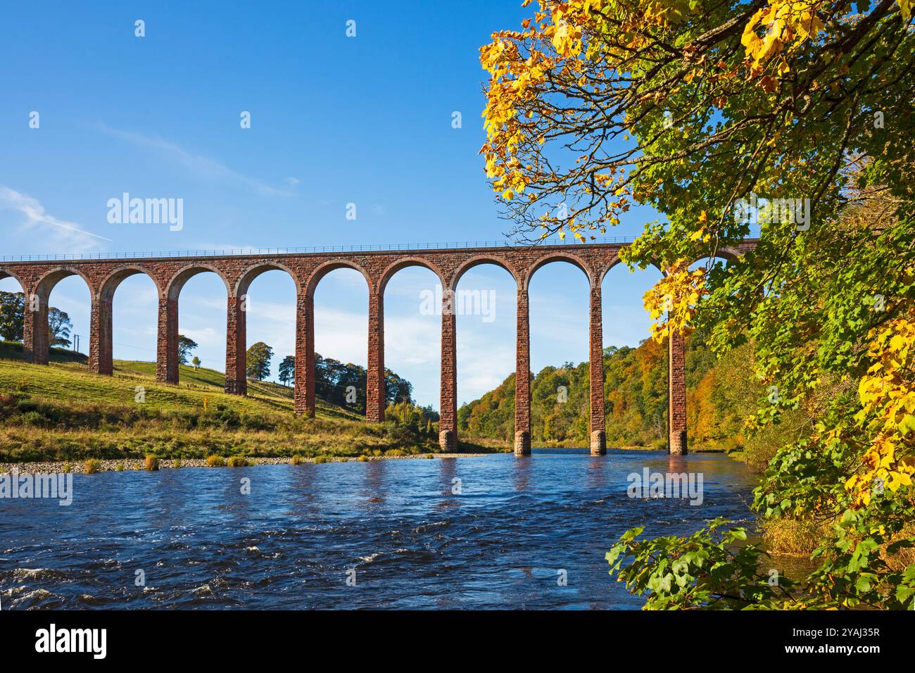Leaderfoot Viaduct, near Melrose, Scotland, UK. Autumn scene over the ...