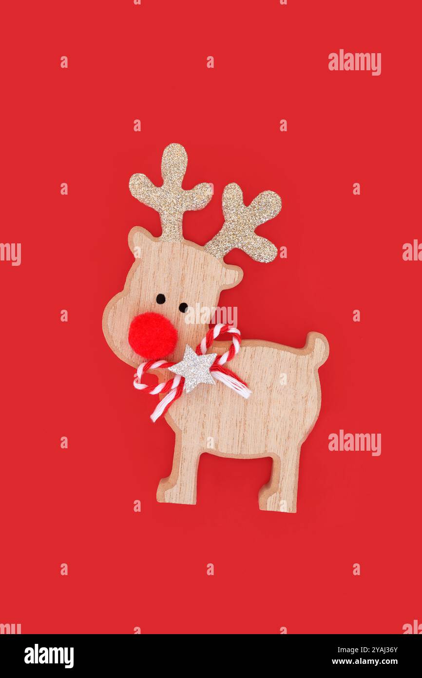 Christmas Eve retro wooden rudolph red nose reindeer tree decoration ...