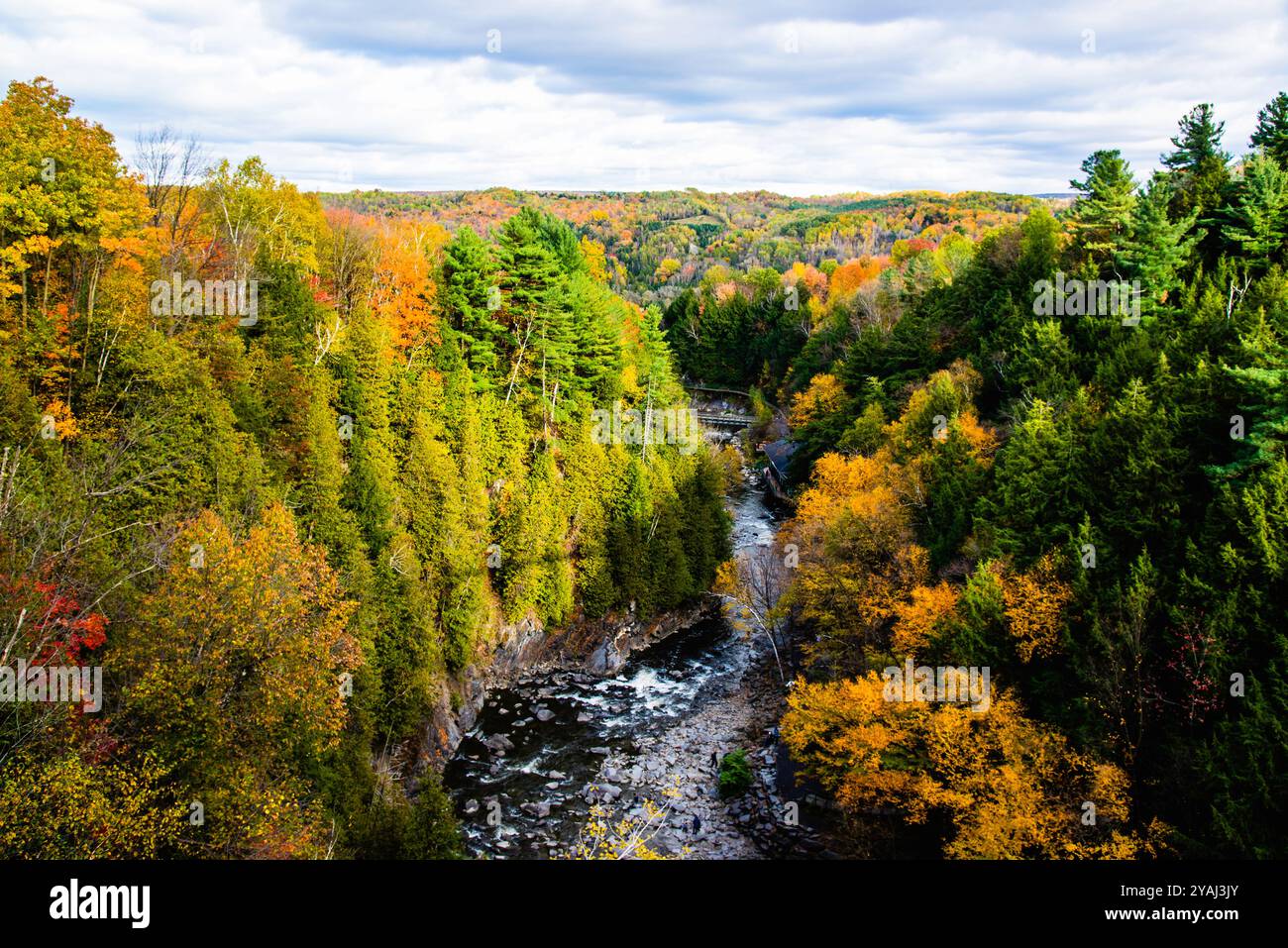 Coaticook, Canada - Oct. 12 2024: Colorful autumn season in Parc de la ...