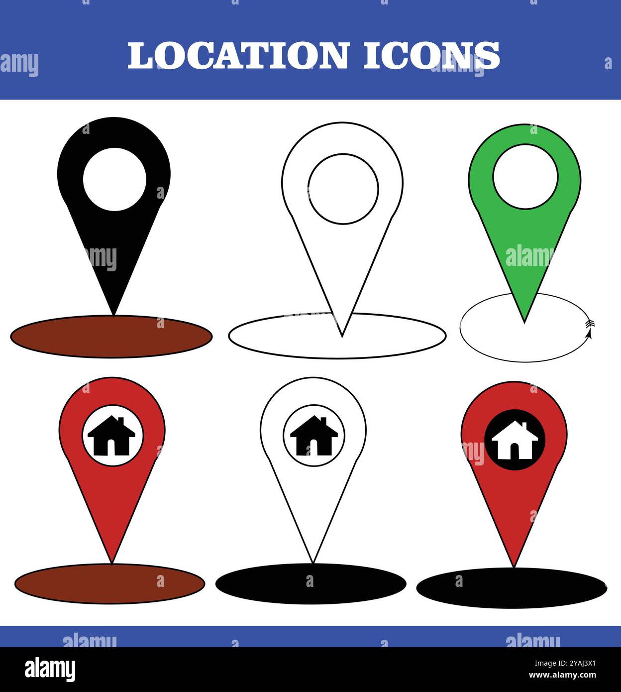 Map Pin and Home Icons A set of location markers featuring different ...