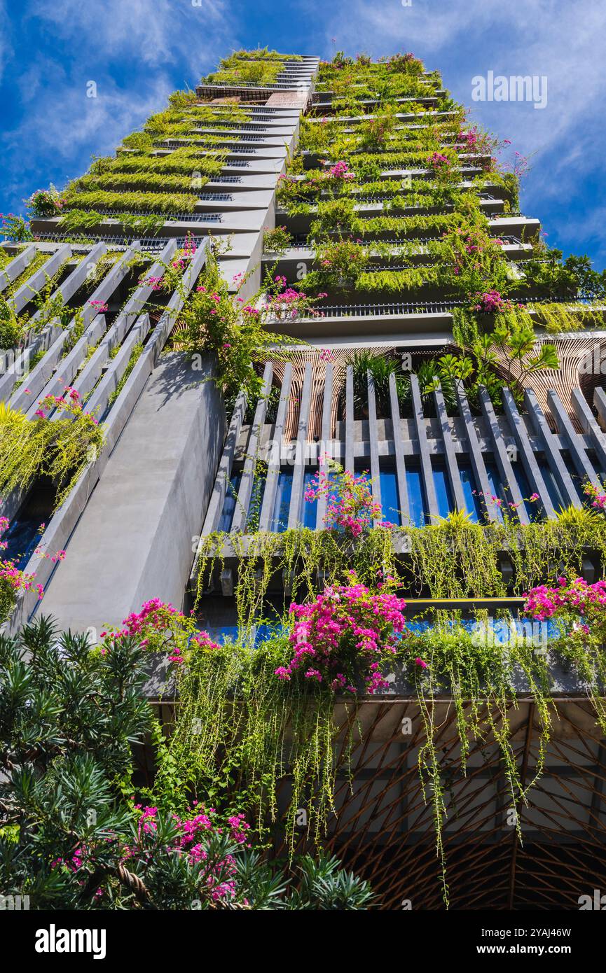 facade of a modern green ecology residential building of a skyscraper ...