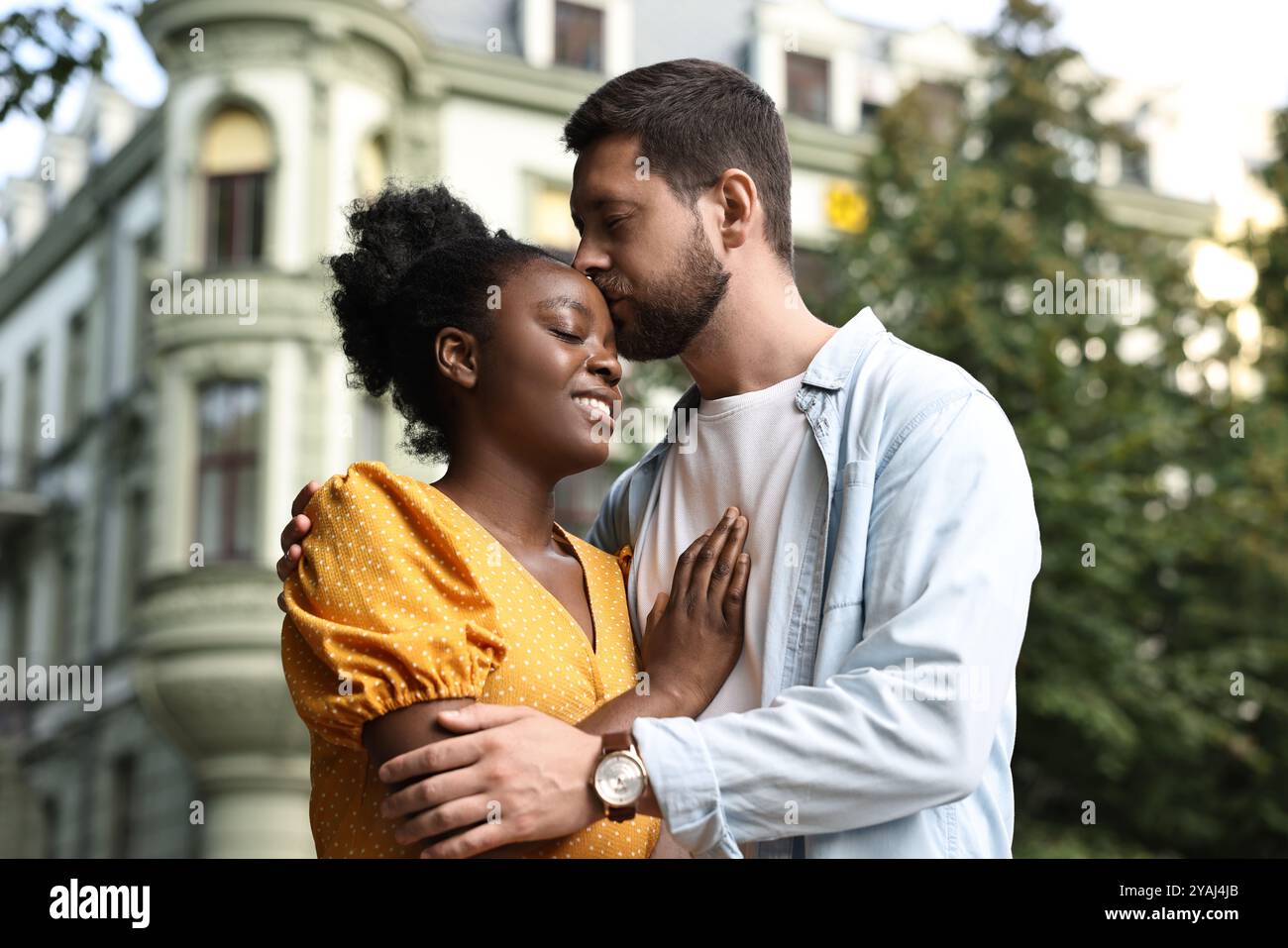International relationships. Portrait of lovely couple outdoors Stock ...