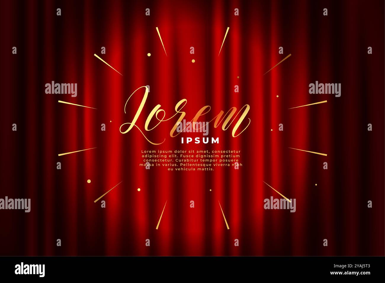 red stage curtain banner with golden confetti burst vector Stock Vector ...