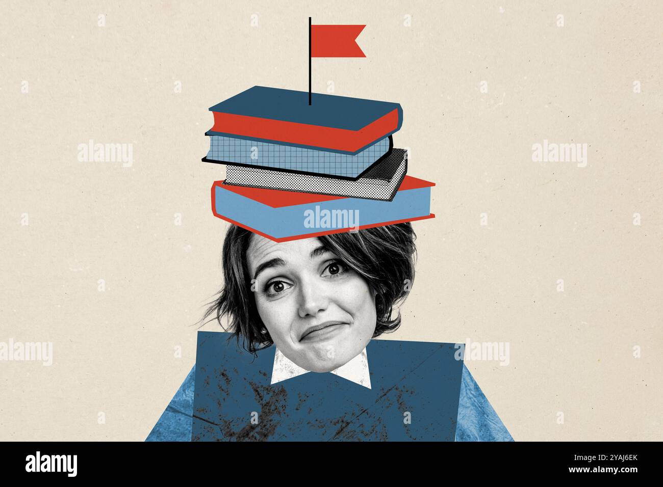 Composite photo collage of happy girl bookworm workaholic hold book ...