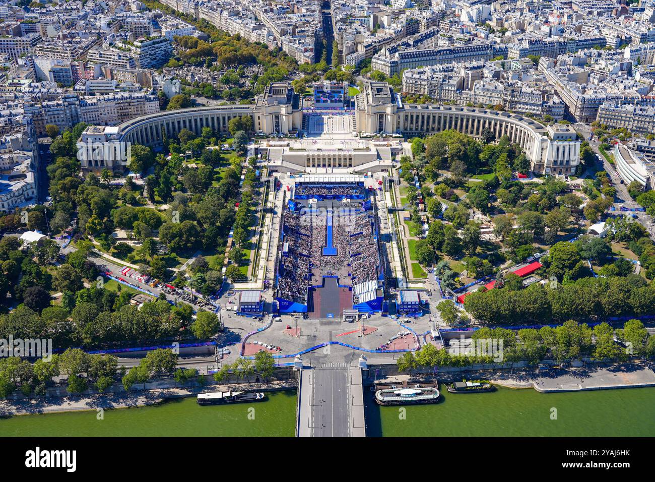 Paris, France - Aug 10, 2024 : Aerial view of the Parc des Champions ...