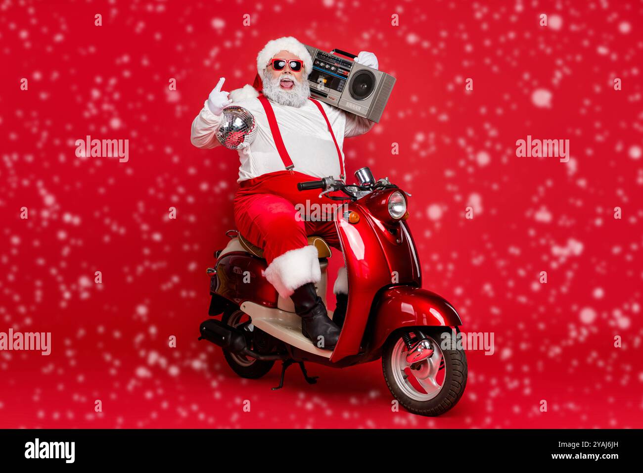 Portrait of his he nice fat cheerful funky Santa hipster wearing cap ...