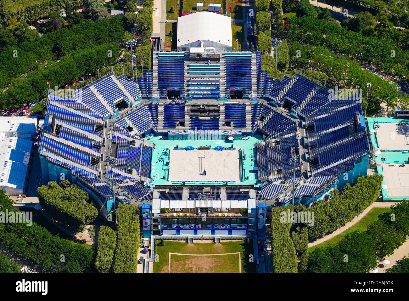 Paris, France - Aug 10, 2024 : Aerial view of the Eiffel Tower Stadium ...