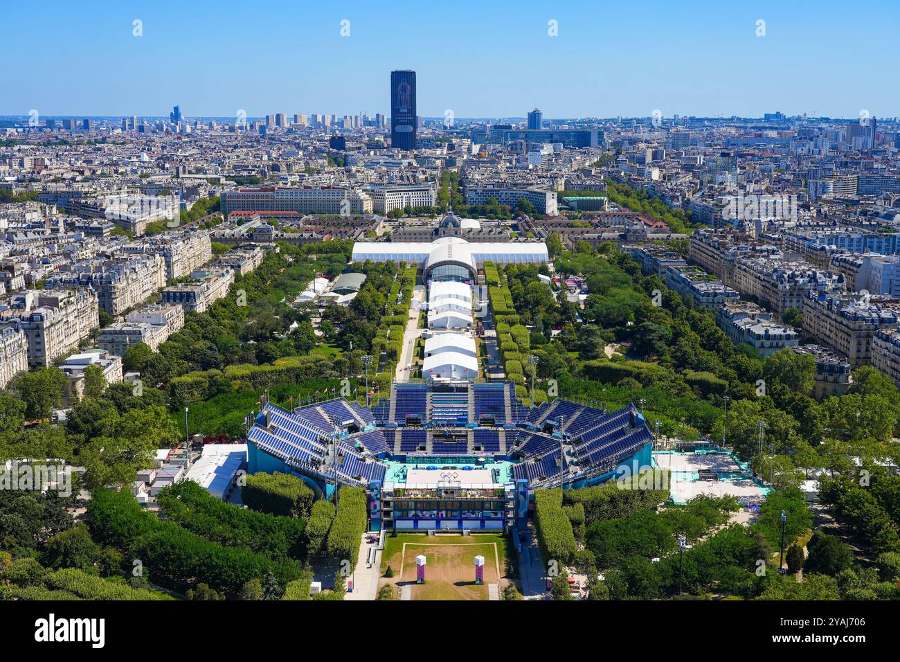 Paris, France - Aug 10, 2024 : Aerial view of the Eiffel Tower Stadium ...