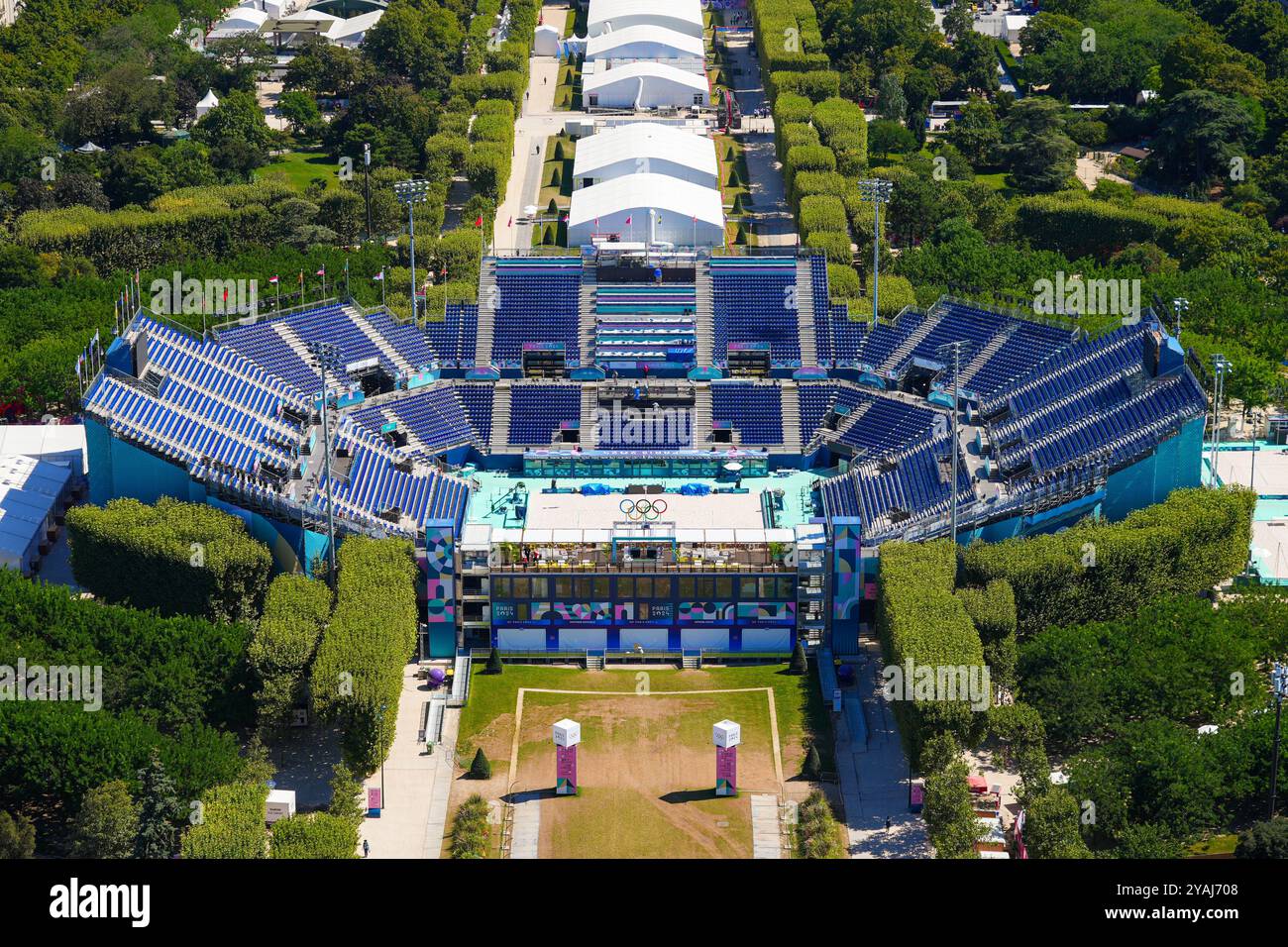Paris, France - Aug 10, 2024 : Aerial view of the Eiffel Tower Stadium ...