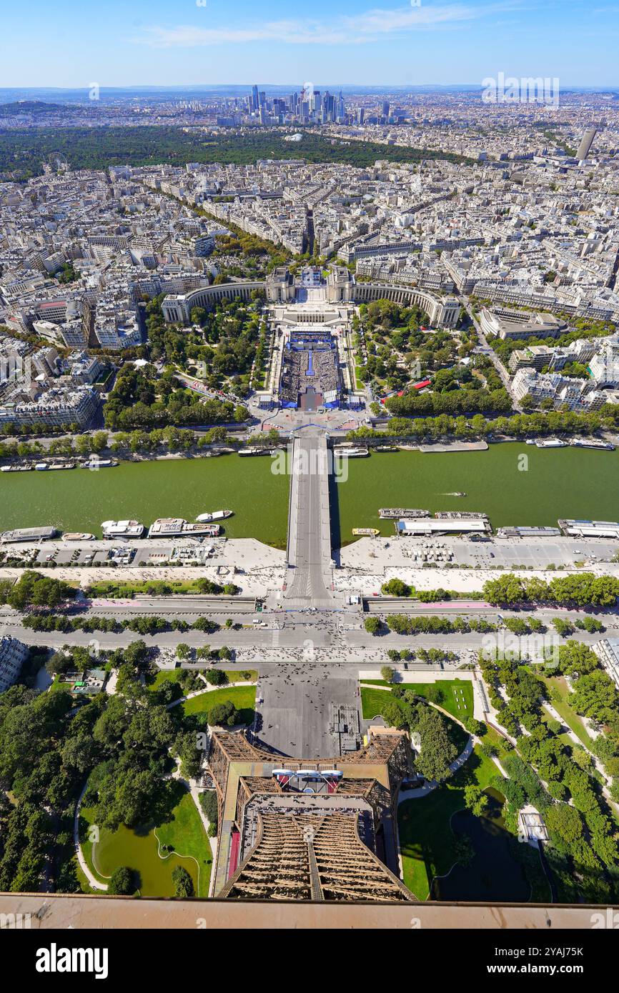 Paris, France - Aug 10, 2024 : Aerial view of the Parc des Champions ...