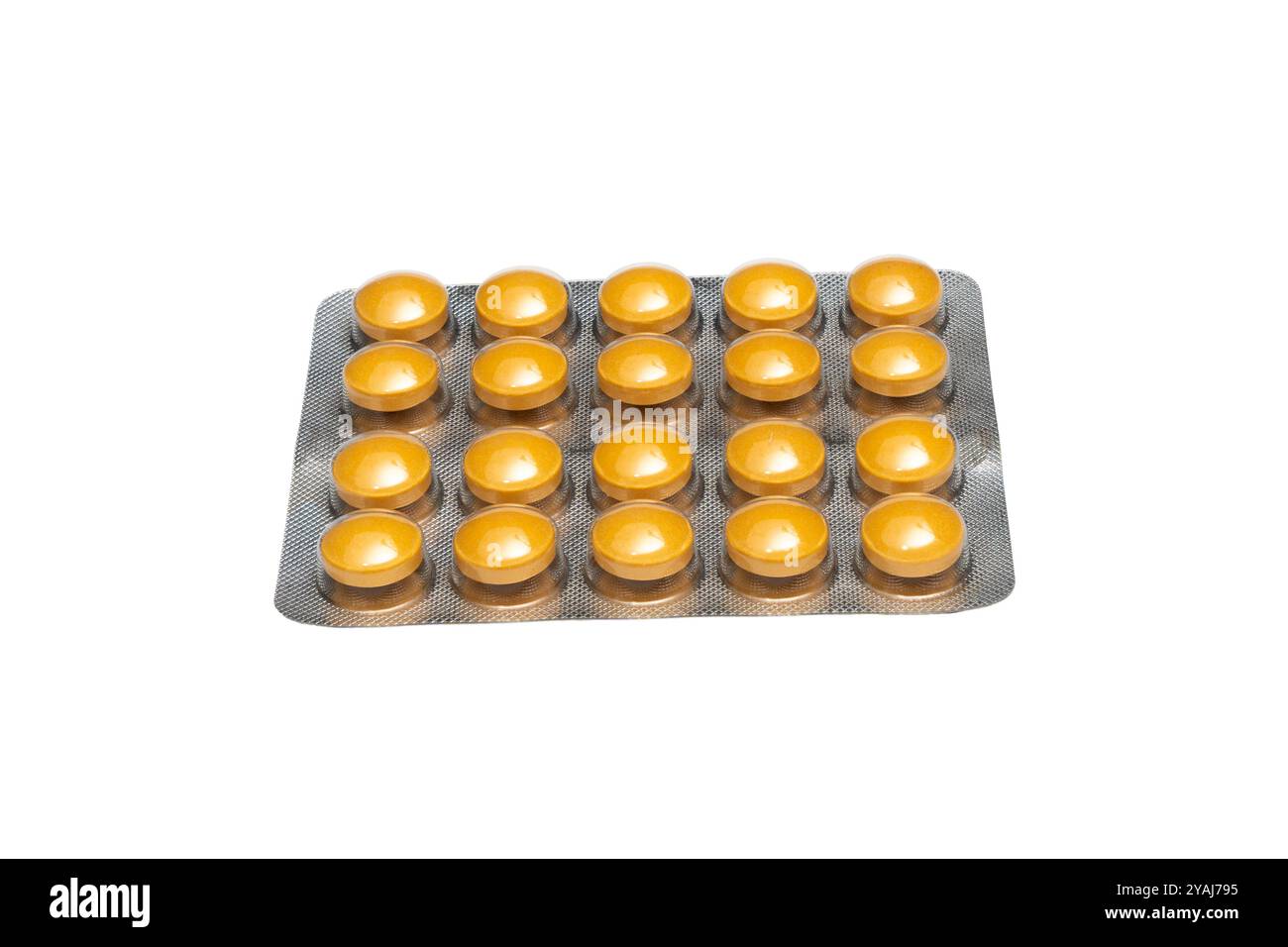Medical Tablets in a blister pack on a white background. The tablets ...