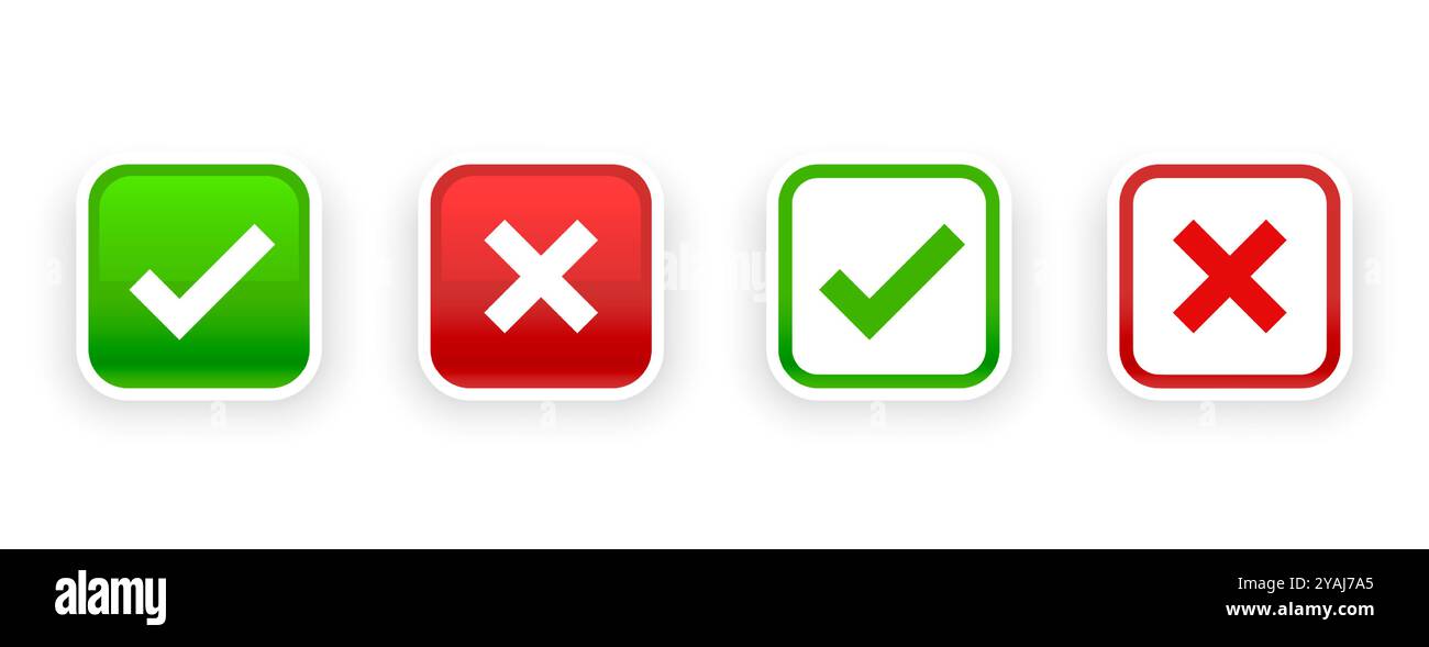 set of positive and negative checkmark button sign design vector Stock ...