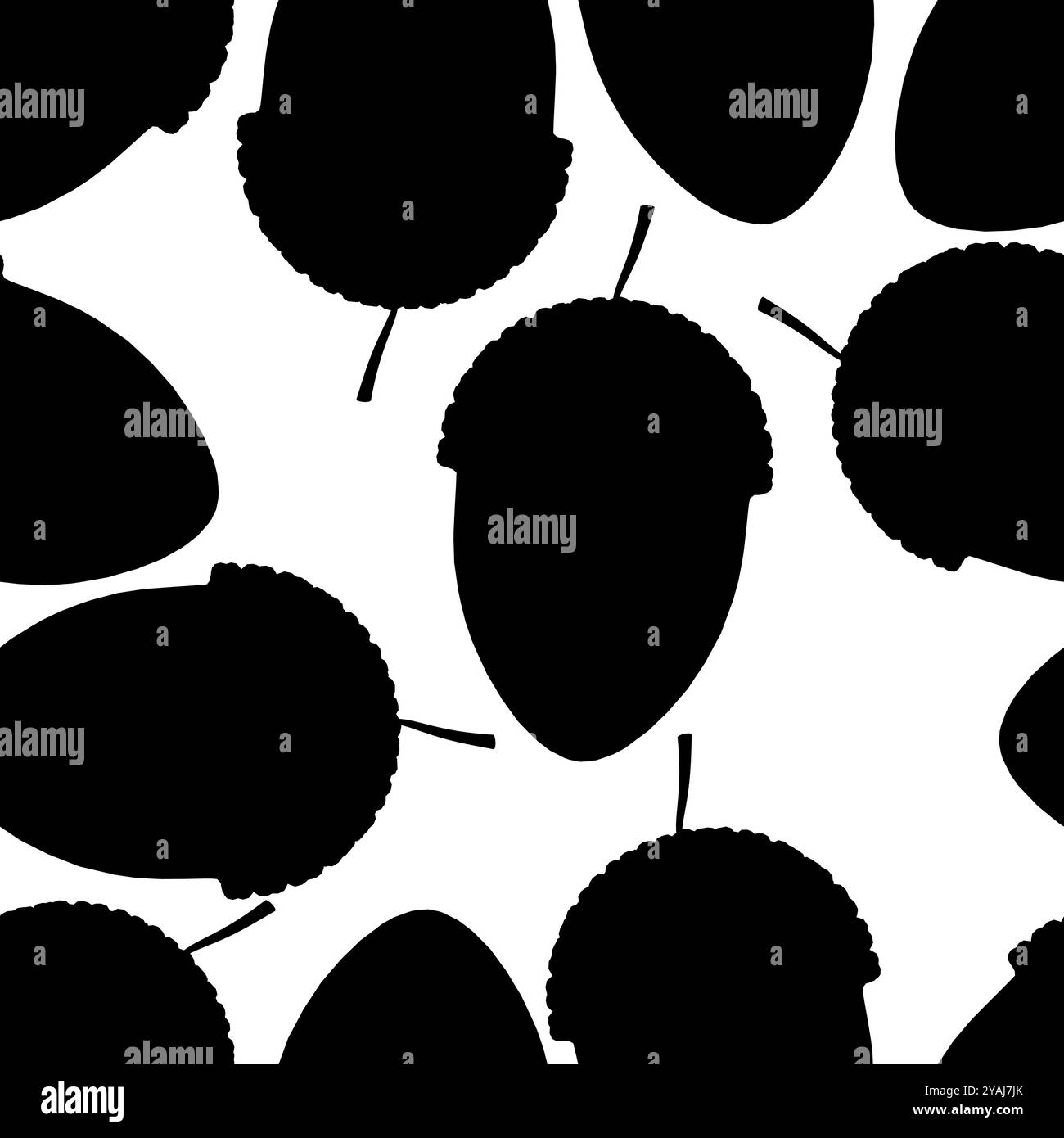 Pattern acorn vector illustration, silhouette drawing oak on beige ...